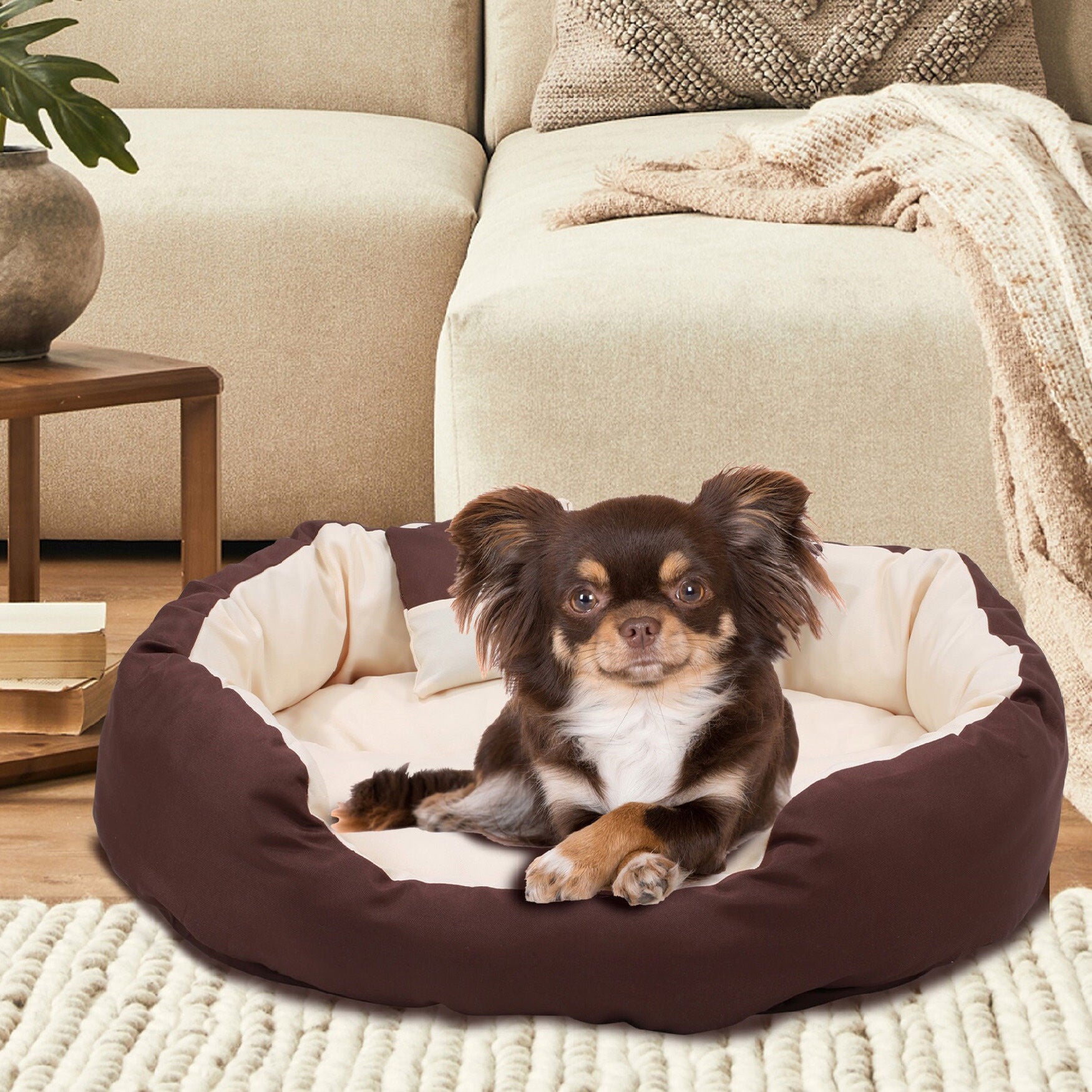 Happycare Tex Durable Bolster sleeper Oval Pet bed with removable ...