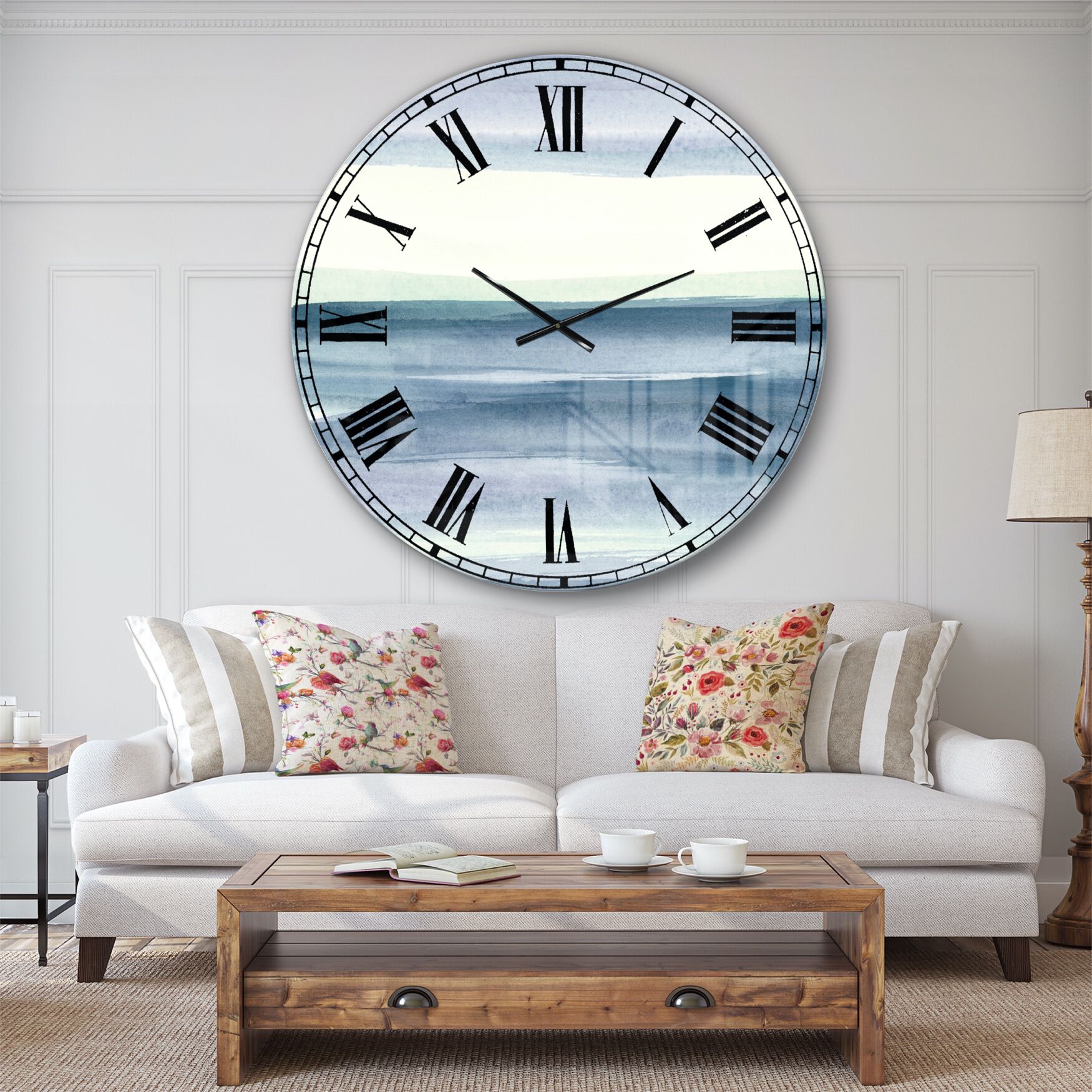 Mint Indigo Dawn I Farmhouse Wall Clock | Swimsuits For All