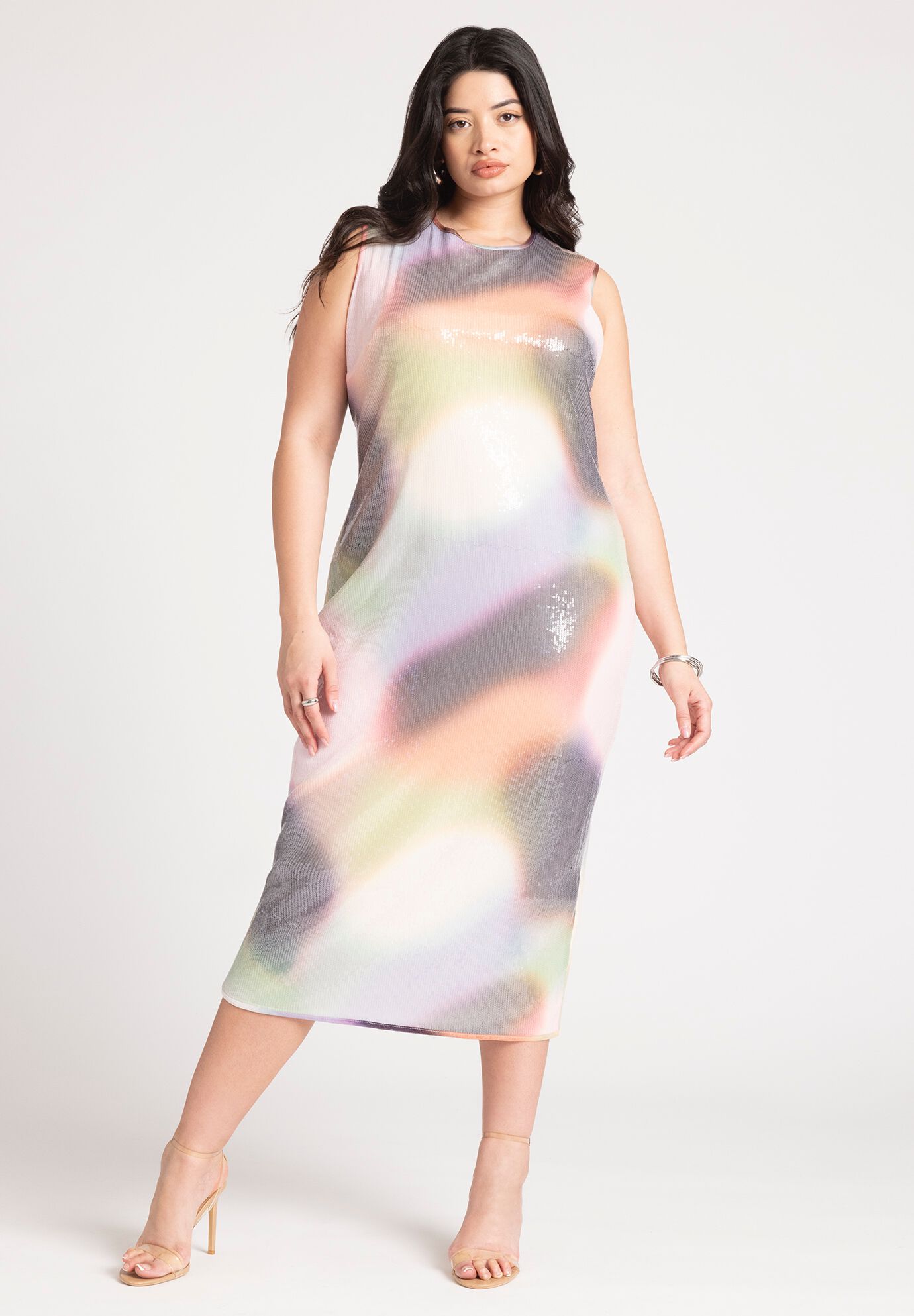 Flattering Sequin Mesh Cover-Up Dress, 4484579 | Swimsuits For All