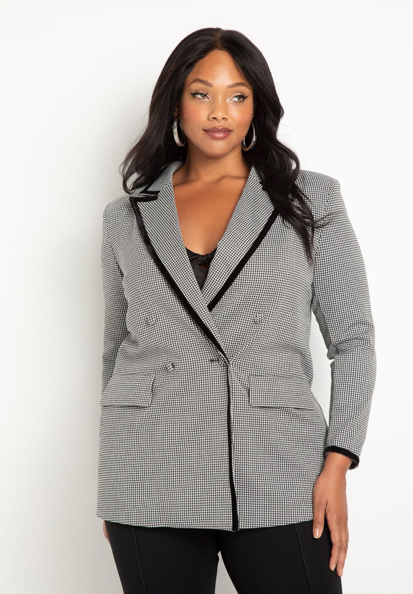 Houndstooth Exaggerated Shoulder Blazer | Swimsuits For All