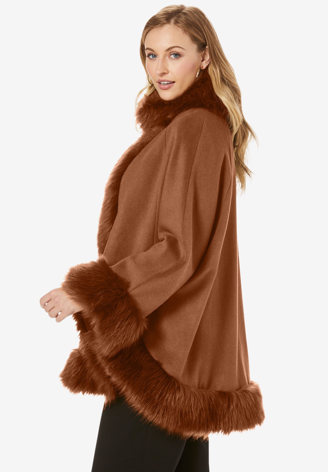 Faux Fur Trim Wool Cape | Swimsuits For All