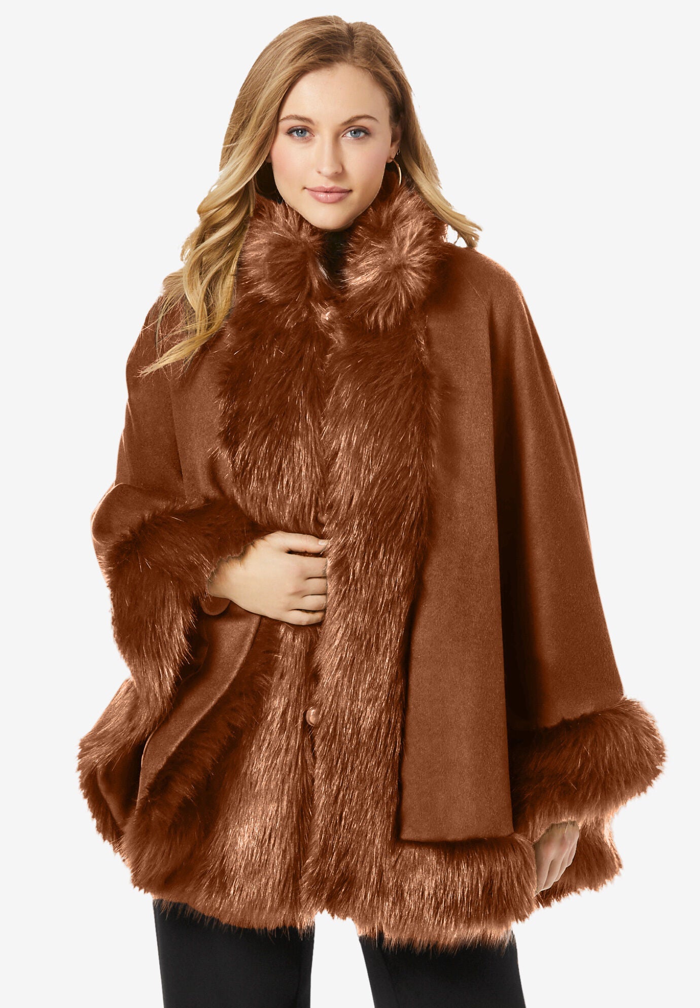 Faux Fur Trim Wool Cape | Swimsuits For All