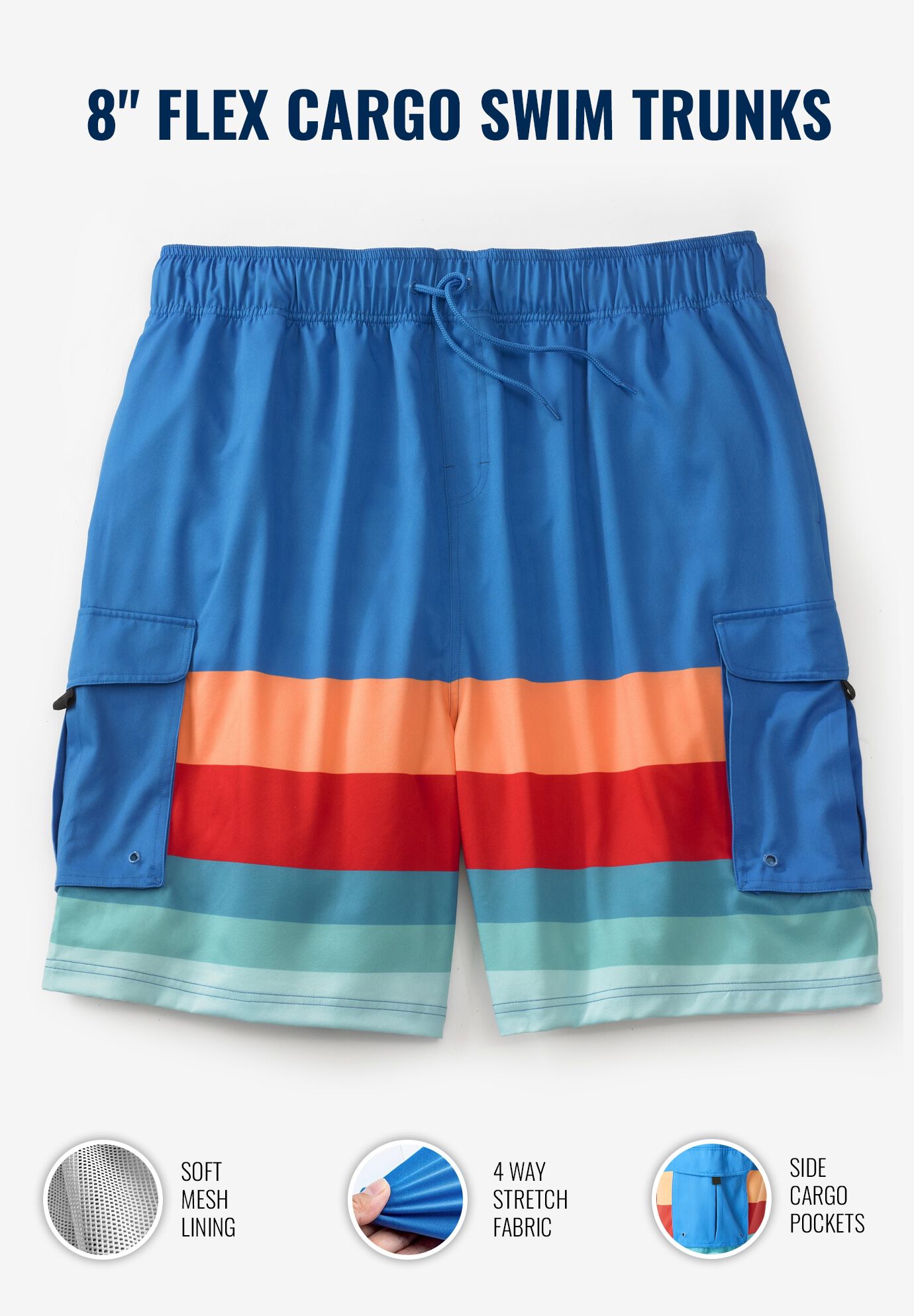 Everyday 8" Flex Cargo Swim Trunks, Navy | Swimsuits For All