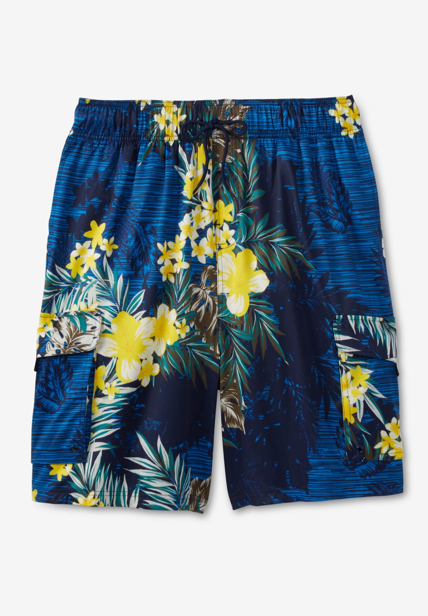 Everyday 8" Flex Cargo Swim Trunks, Yellow Hibiscus | Swimsuits For All