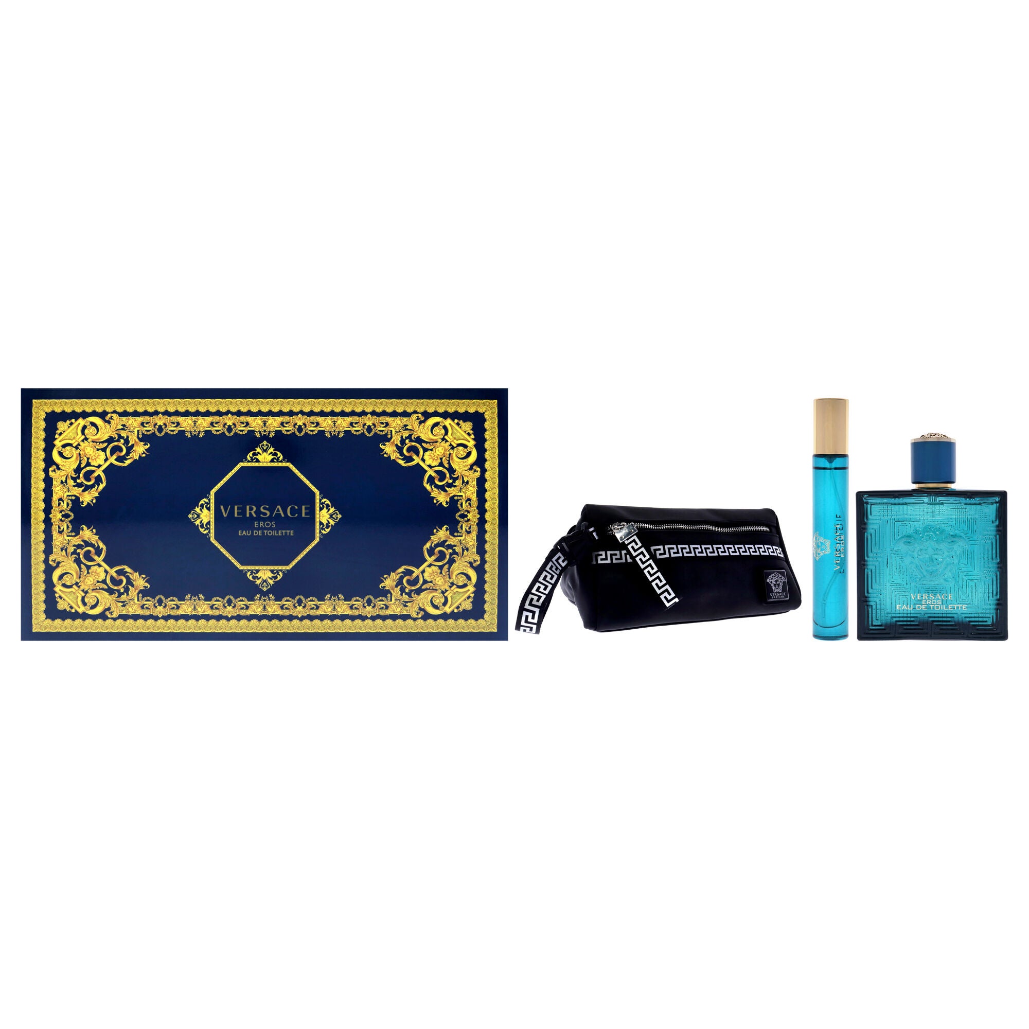 Versace Eros by Versace for Men - 3 Pc Gift Set 3.4oz EDT Spray, 10ml ...