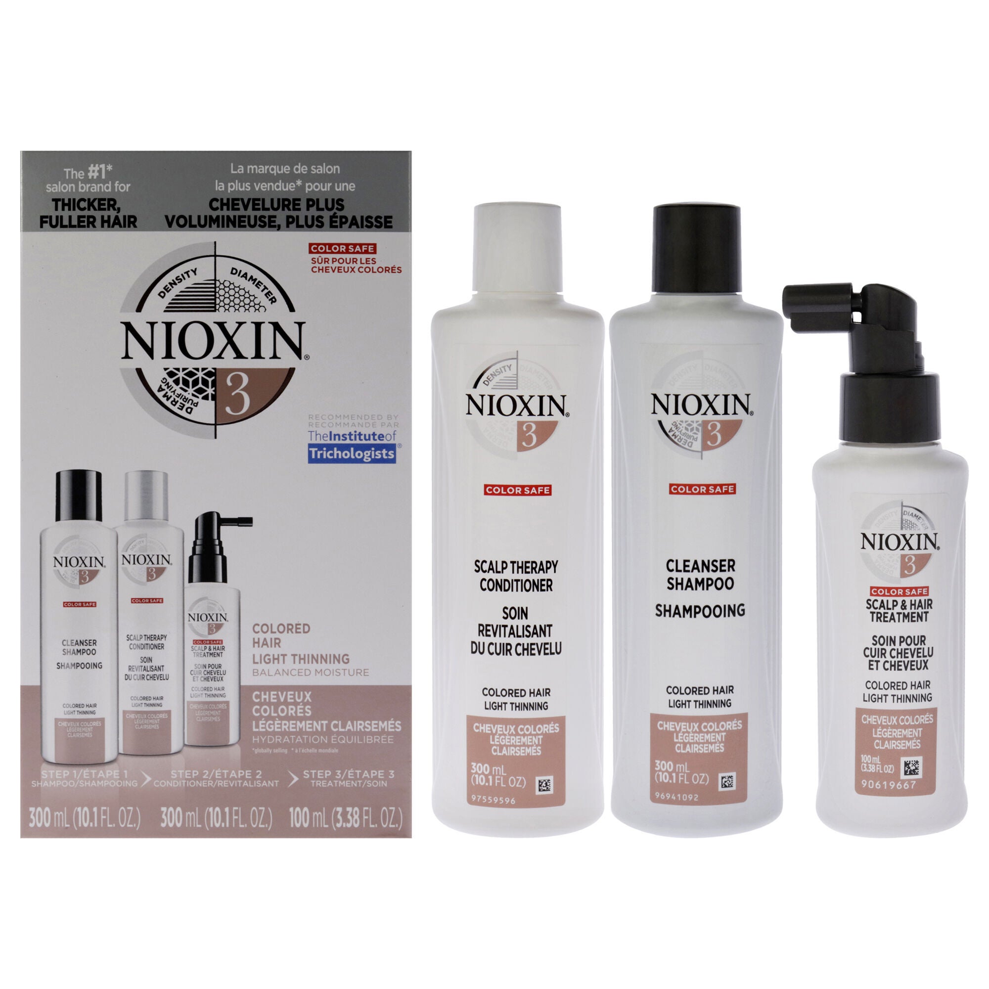 System 3 Kit by Nioxin for Unisex - 3 Pc 10.1oz Color Safe Cleanser ...