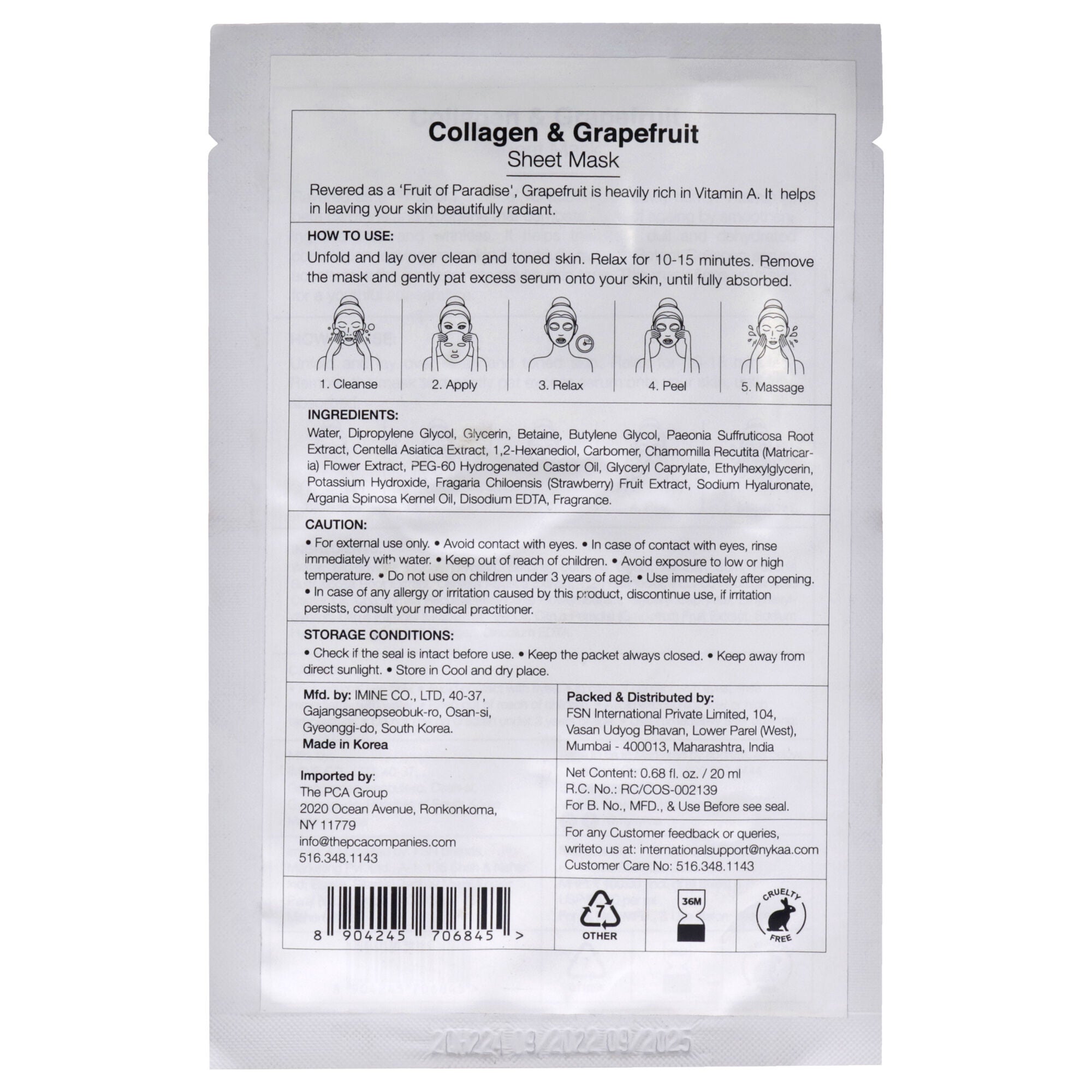 Skin Secrets Sheet Mask - Collagen and Grapefruit by Nykaa Naturals for ...