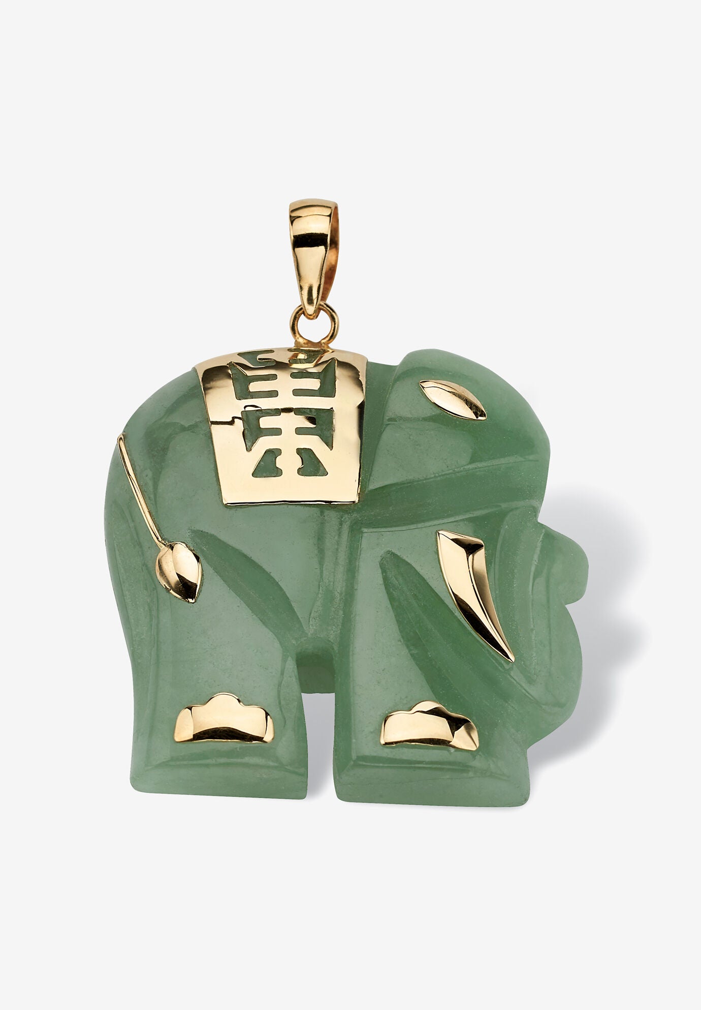 14K Gold Genuine Green Jade Good Luck Elephant Charm Pendant Jewelry ...