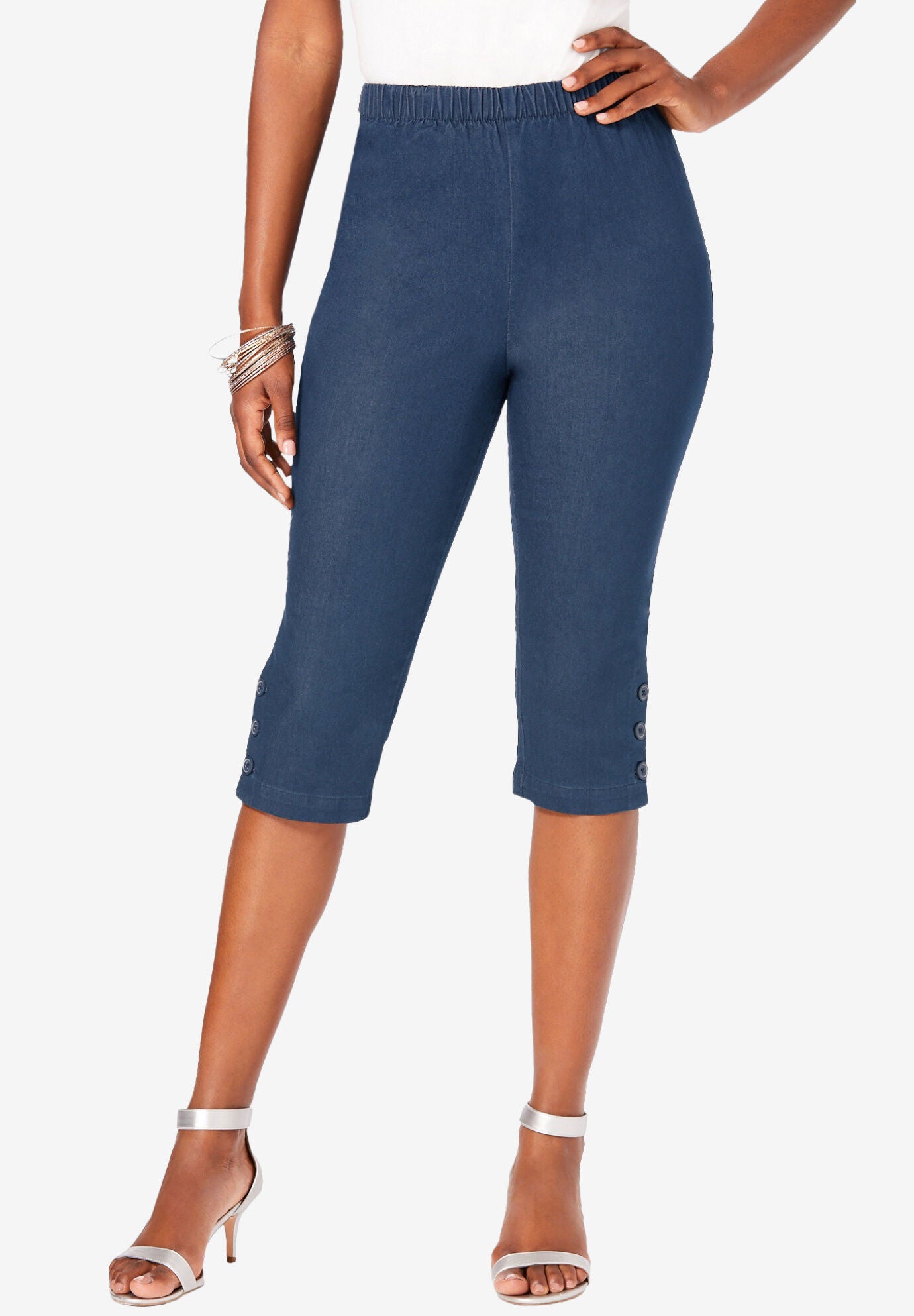 Button-Detail Comfort Stretch Capri Jean | Swimsuits For All