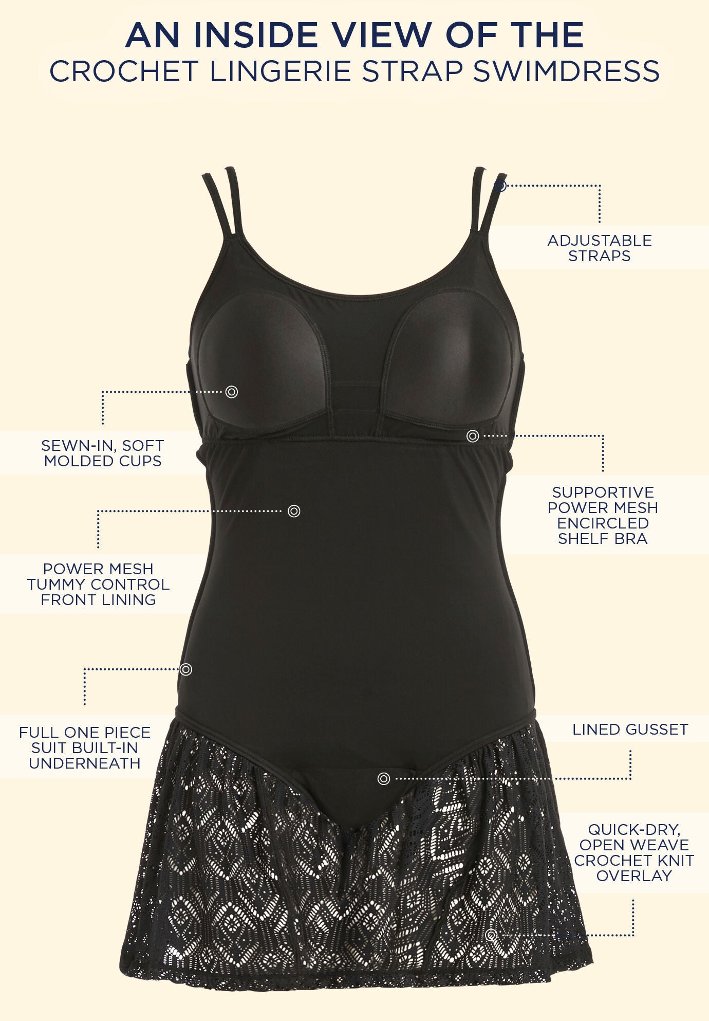 Flattering Crochet Lingerie Strap Swimdress Black Swimsuits For All