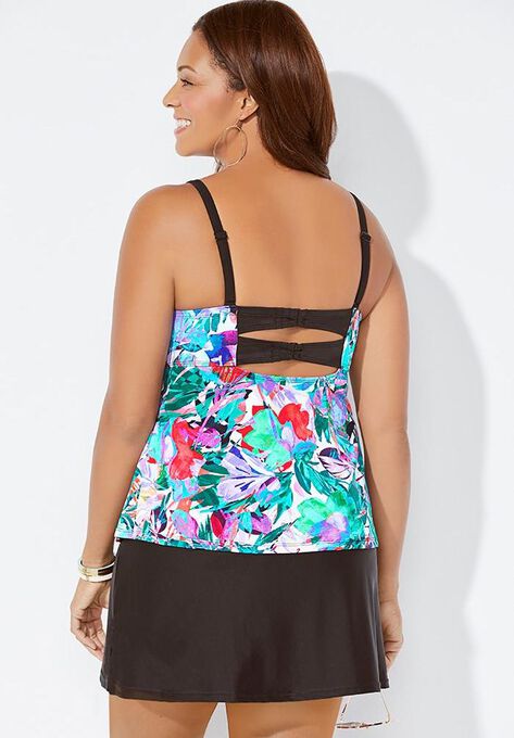 Faux Flyaway Underwire Tankini Set with Side Slit Skirt | Multi ...