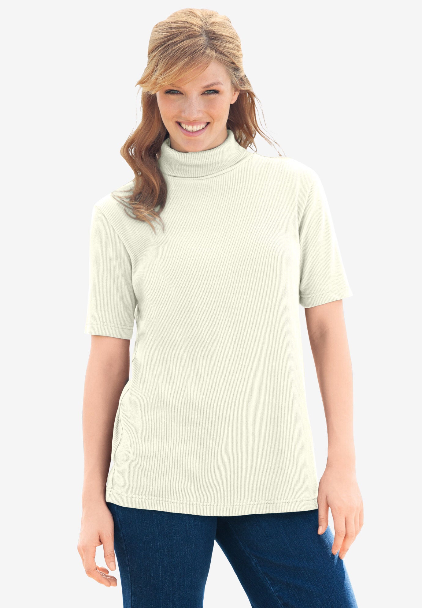 Ribbed Short Sleeve Turtleneck | Swimsuits For All