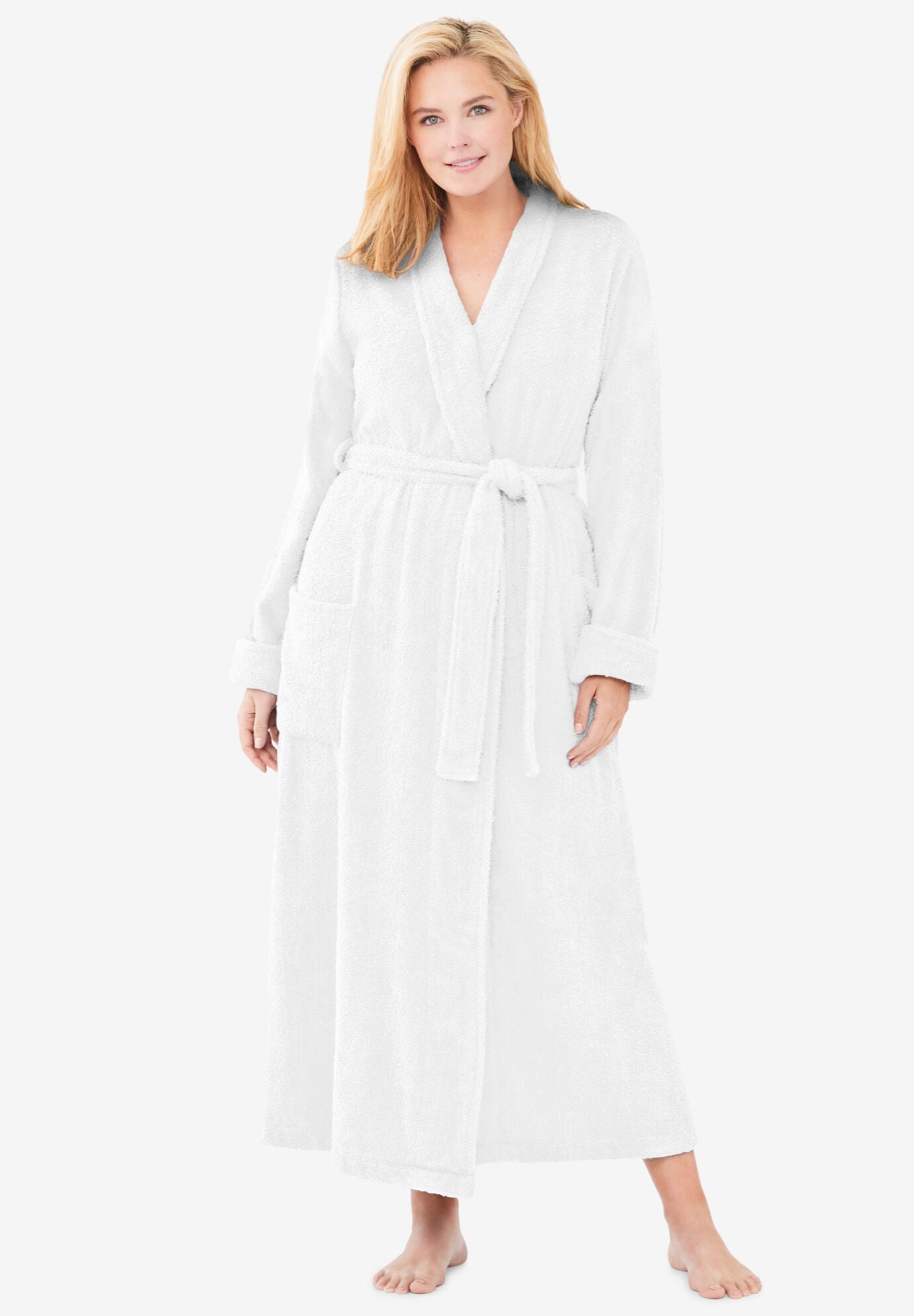 Flattering Long Terry Robe, White | Swimsuits For All
