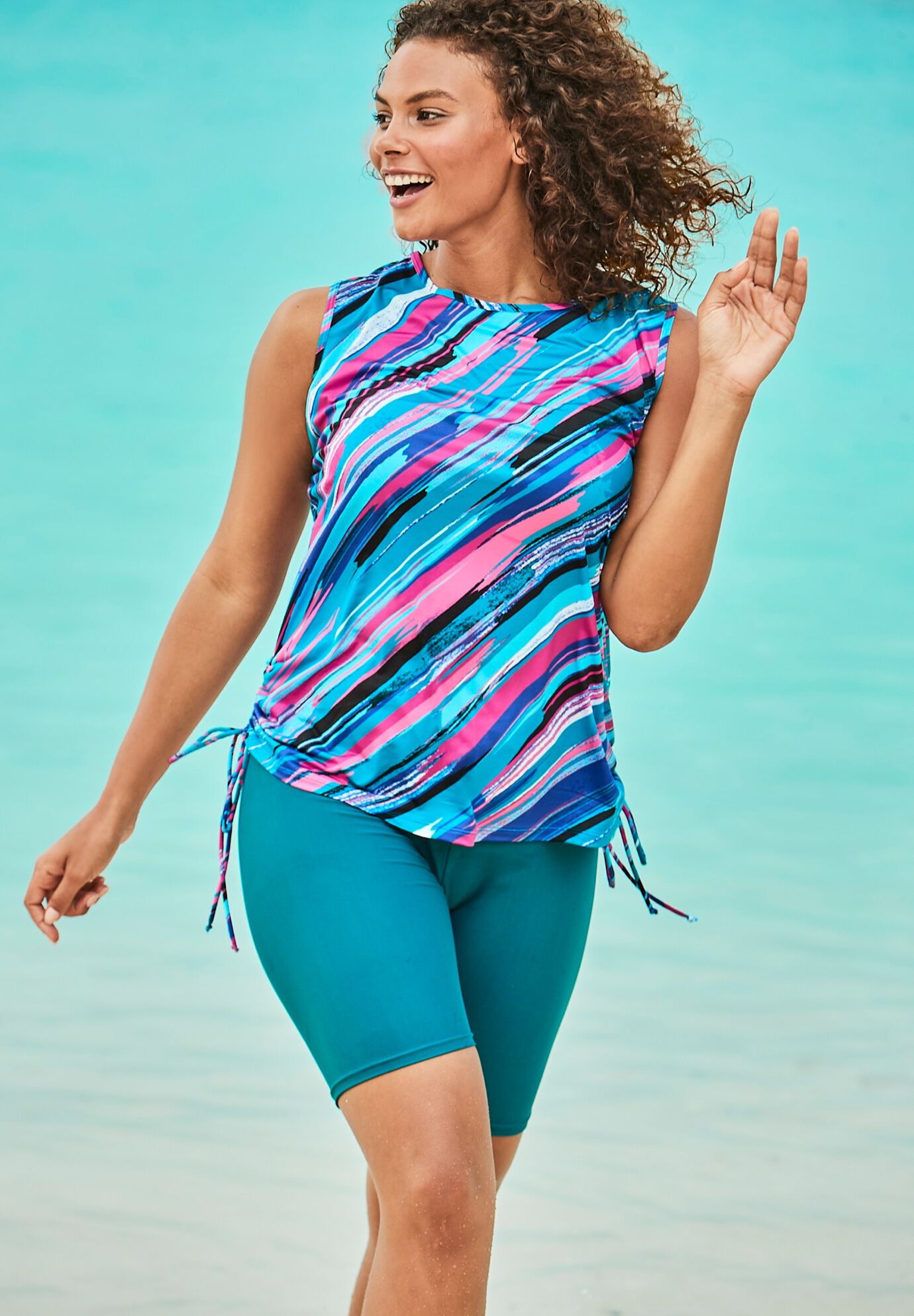 Flattering Chlorine Resistant Swim Tank Coverup with Side Ties, Teal ...