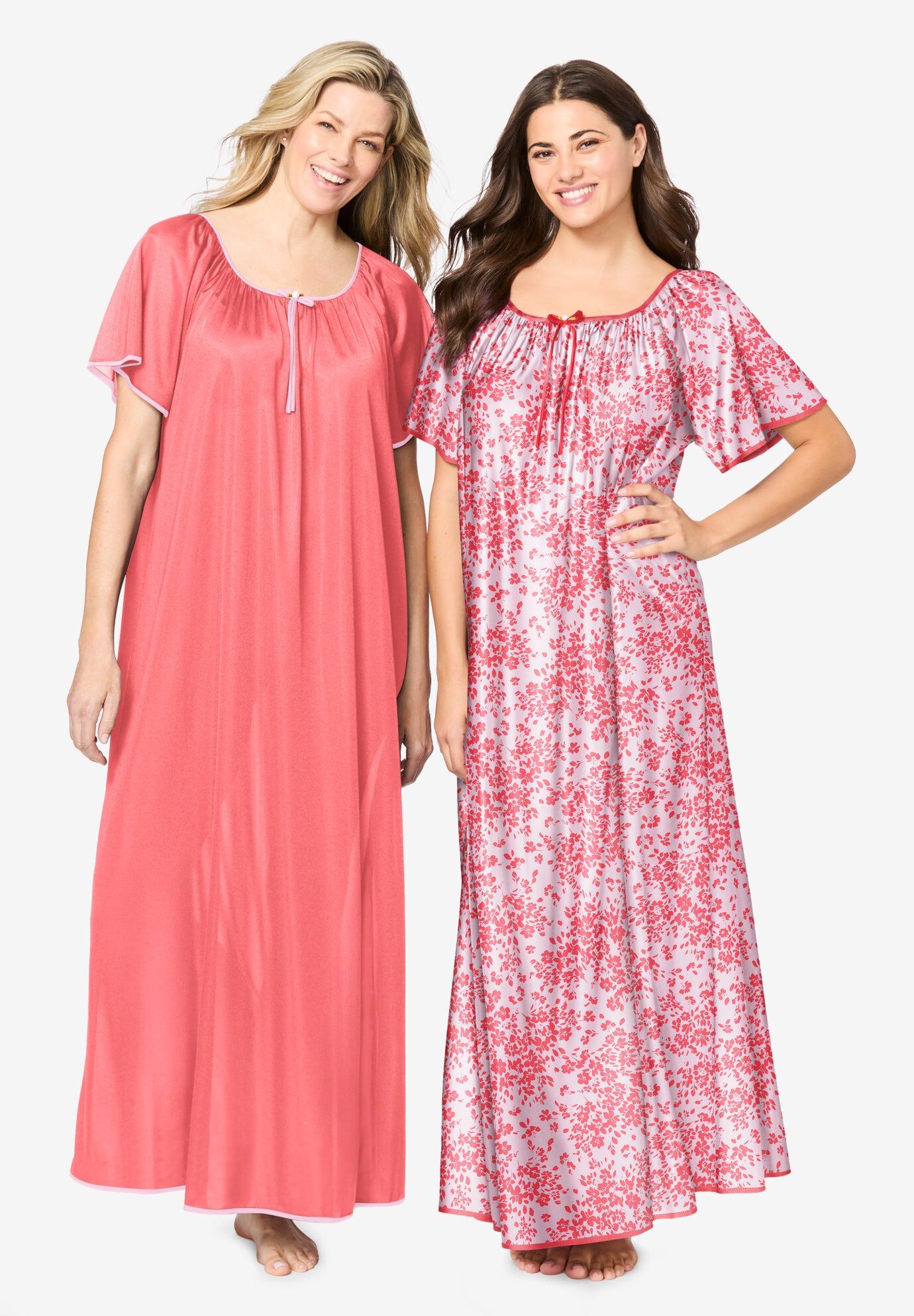 Everyday 2-Pack Long Silky Gown, Sweet Coral Flower | Swimsuits For All