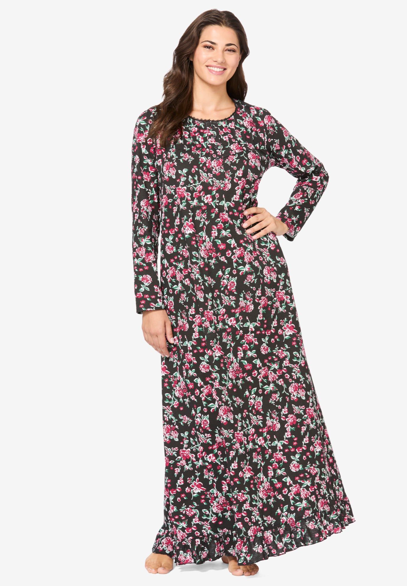 Everyday Long sleeve gown, Black Roses | Swimsuits For All