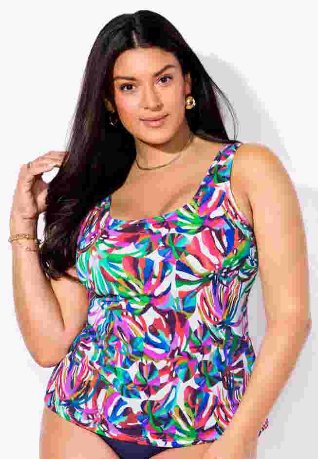 Flattering Classic Tankini Top, Rainbow Palms | Swimsuits For All