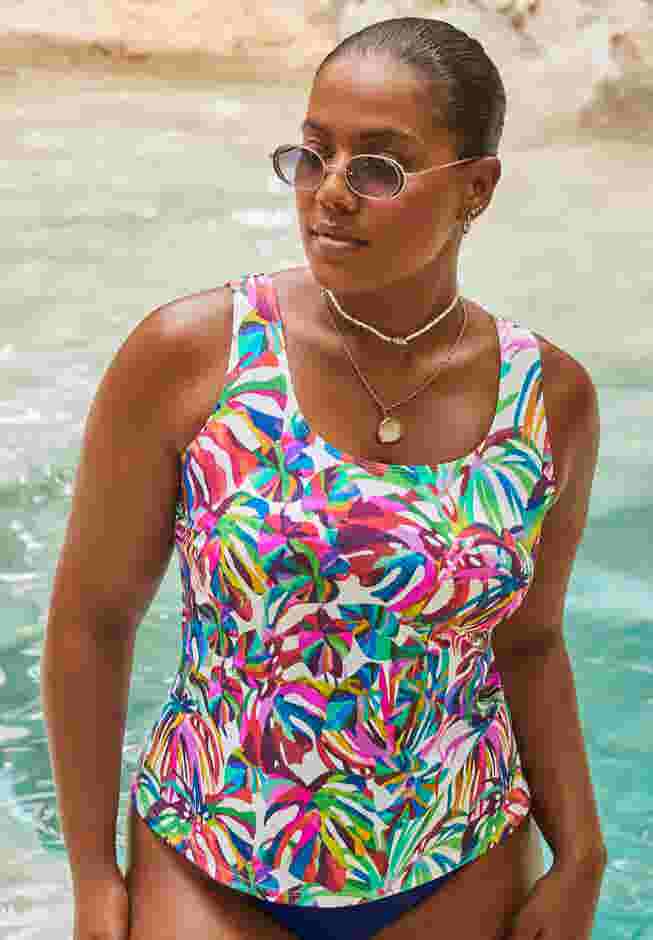 Flattering Classic Tankini Top, Rainbow Palms | Swimsuits For All