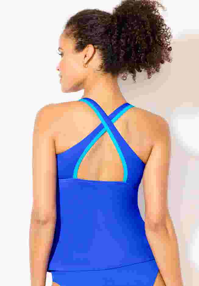Chlorine Resistant Square Neck Contrast Trim Tankini Top | Swimsuits ...