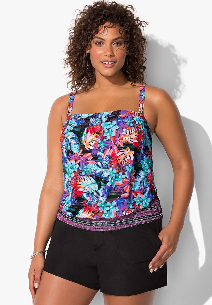 Bandeau Blouson Tankini Set wtih Cargo Short | Wild Multi | Black ...