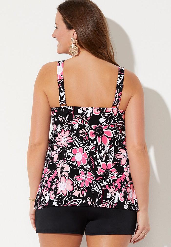 V-Neck Flowy Tankini Set with Banded Short | Rosewood | Black ...