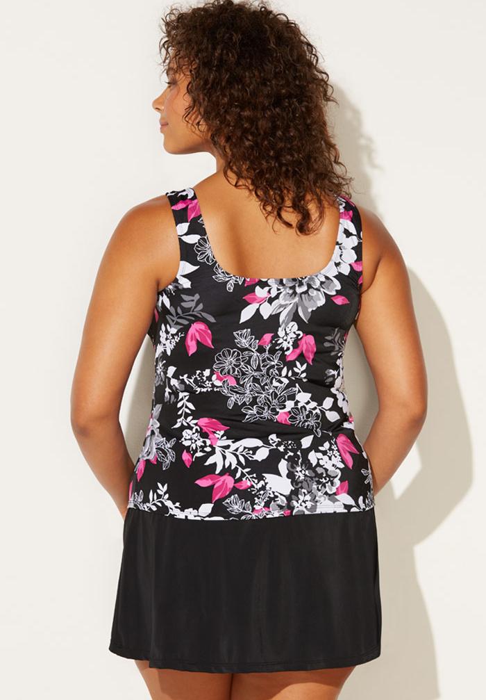 Classic Tankini Set with Skirt | Garden Rose | Black | Swimsuits For All