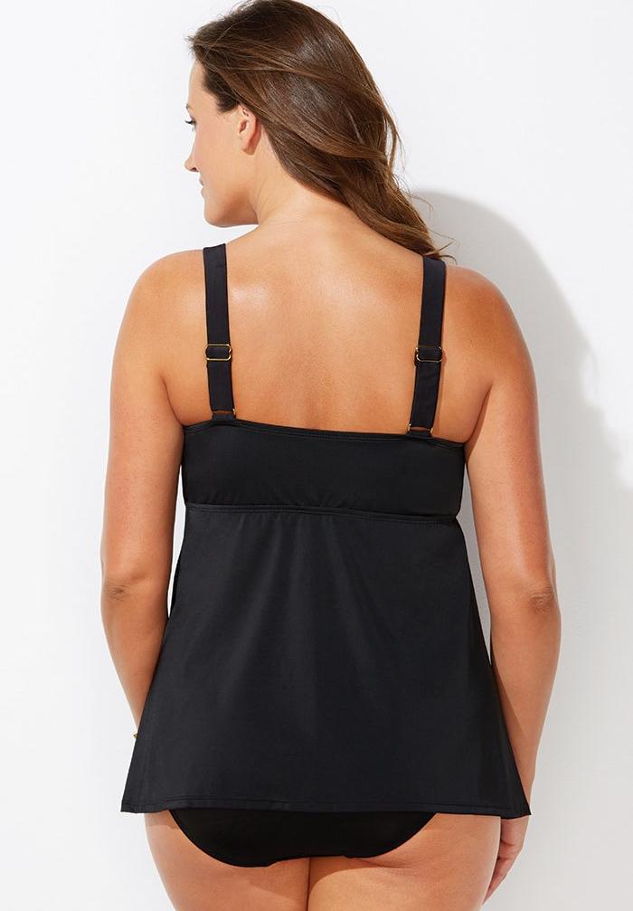 V-Neck Flowy Tankini Set | Black | Black | Swimsuits For All