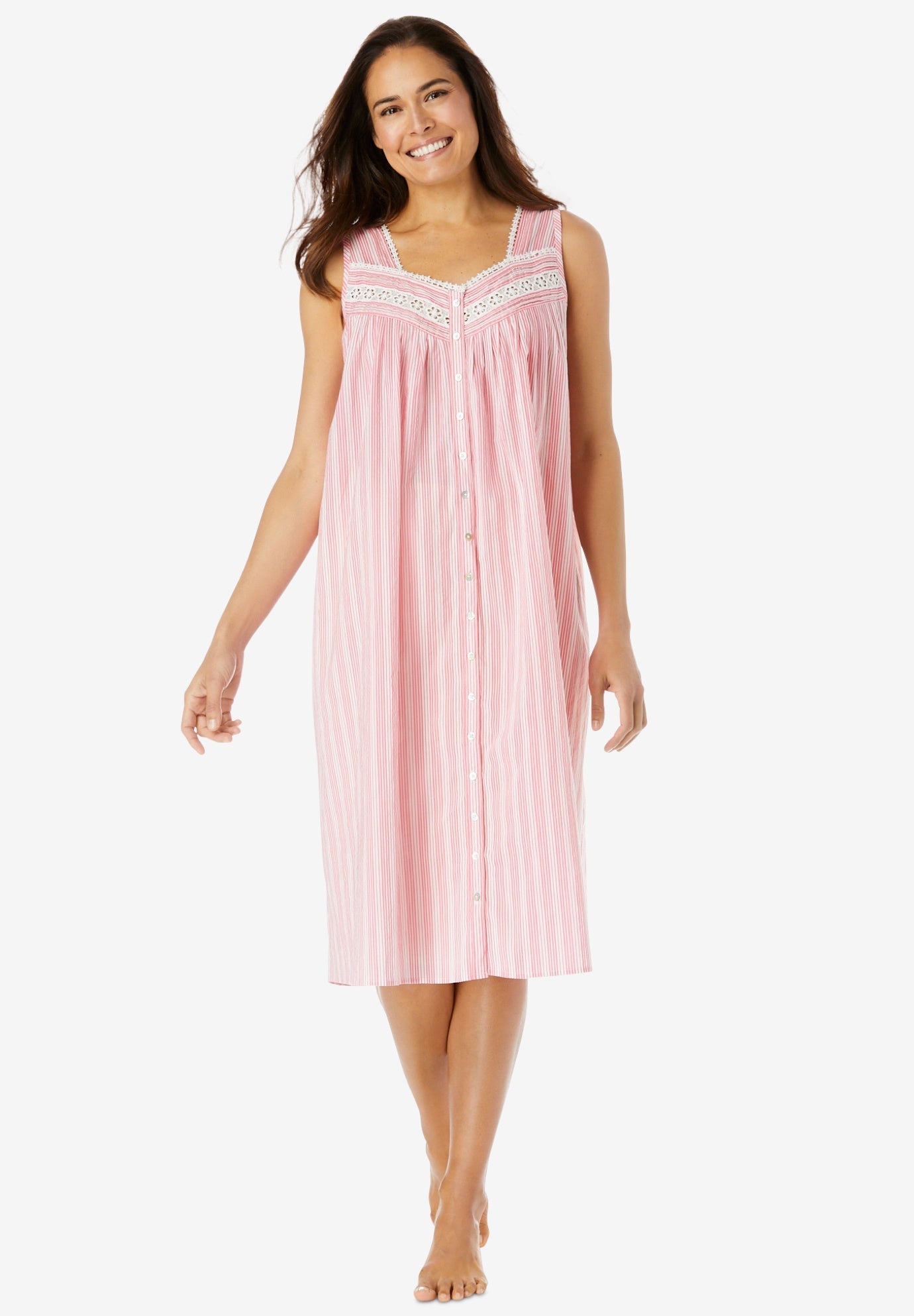 Everyday Sleeveless Button Front Night Gown, Peony Petal Stripe ...