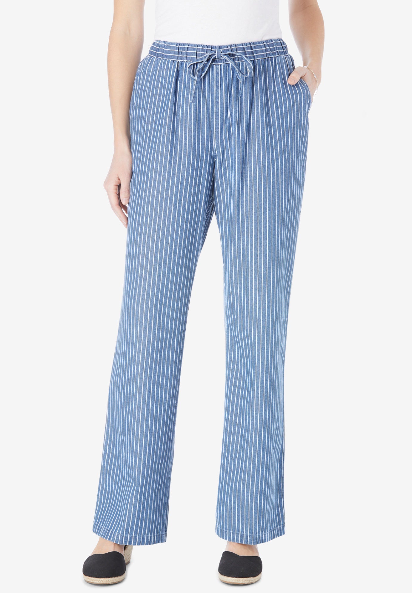 Pull On Elastic Waist Cotton Chambray Pants Swimsuits For All
